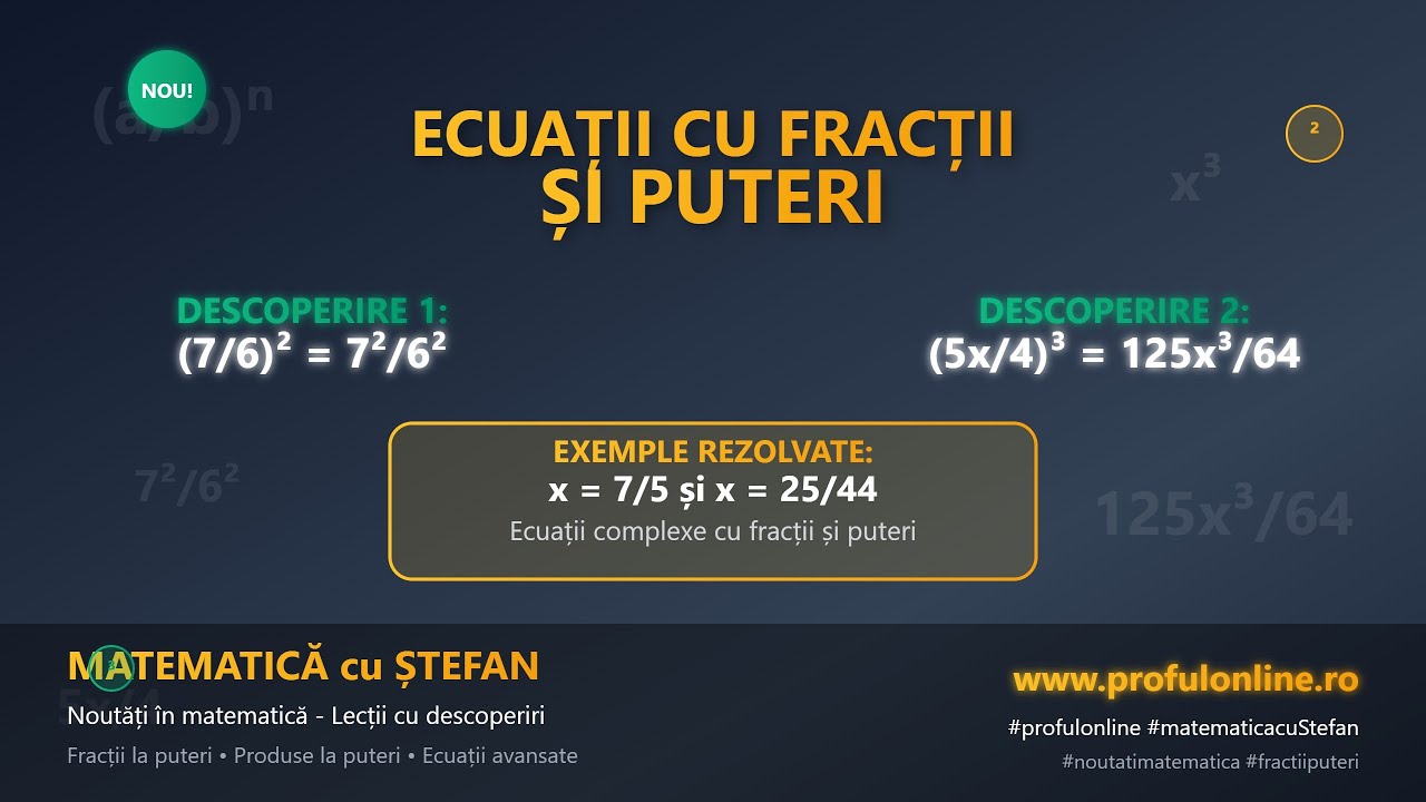 Ecuații cu Puteri și Fracții - Noutăți în Matematică - YouTube