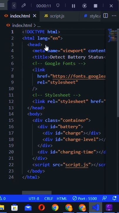 Battery 🔋 Percentage using Javascript #code #ytshort #shorts #youtubeshorts #html #javascript ...
