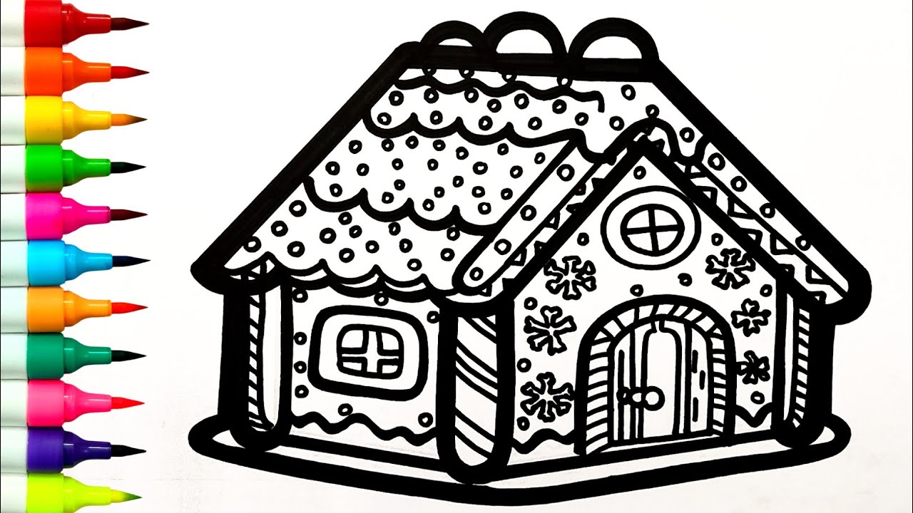 Christmas House and Christmas Tree Drawing | Draw Christmas house ...