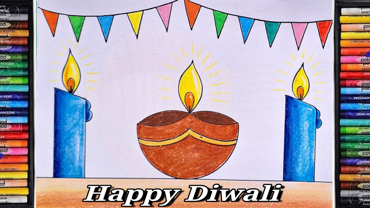 Diwali drawing easy step by step / Deepavali Drawing / Easy Diya 🪔 with ...