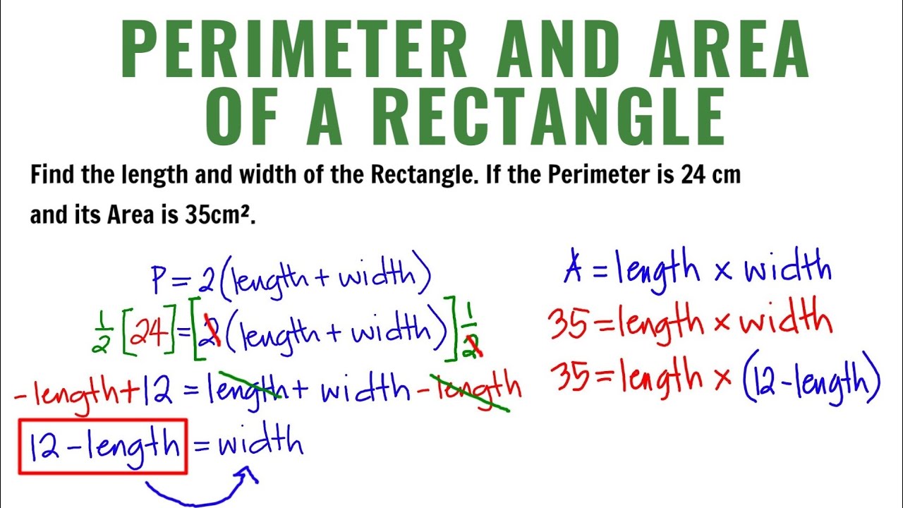 Find the length and width of the Rectangle. If the Perimeter is 24 cm ...
