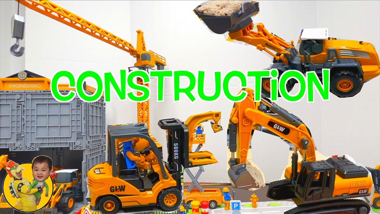 Playing with Trucks, Bulldozers, Excavator, Crane, Forklift - YouTube