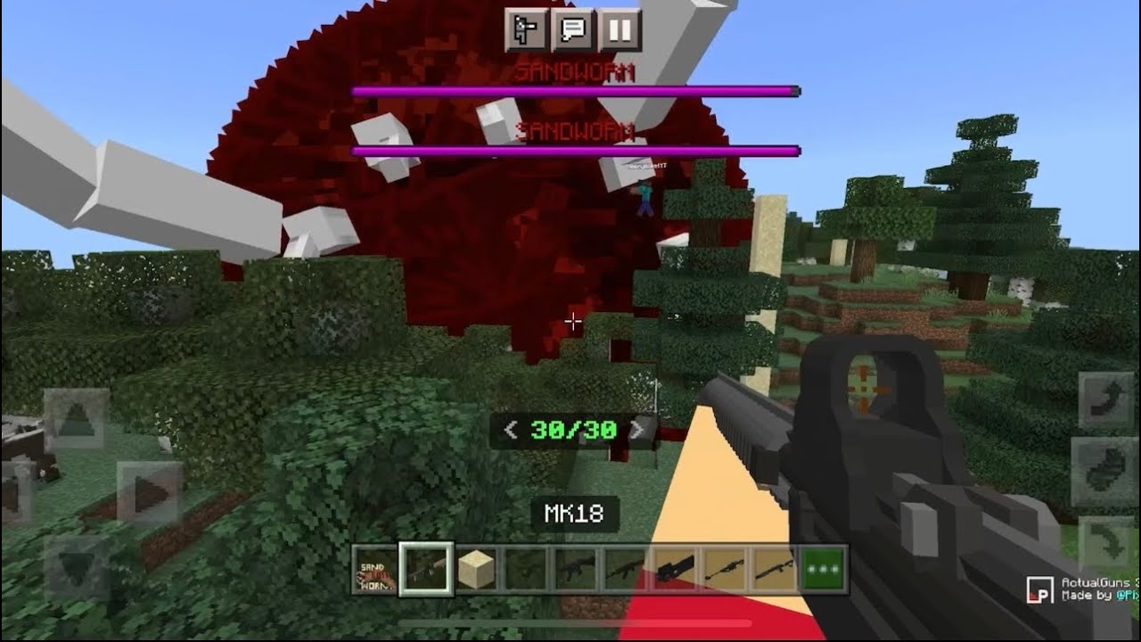 Giant Sand Worm Challenge vs Realistic Guns in Minecraft PE - YouTube