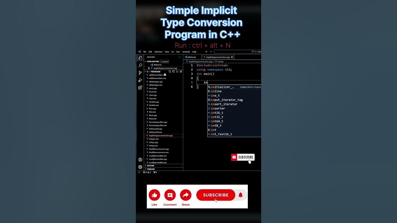 Program Of Implicit Type Conversion C Shorts Youtube Ytshorts