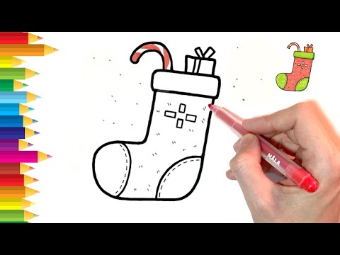 How to draw a christmas stocking l Как нарисовать новогодний носок ...