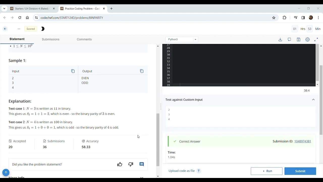 Binary Parity Codechef Solution Youtube