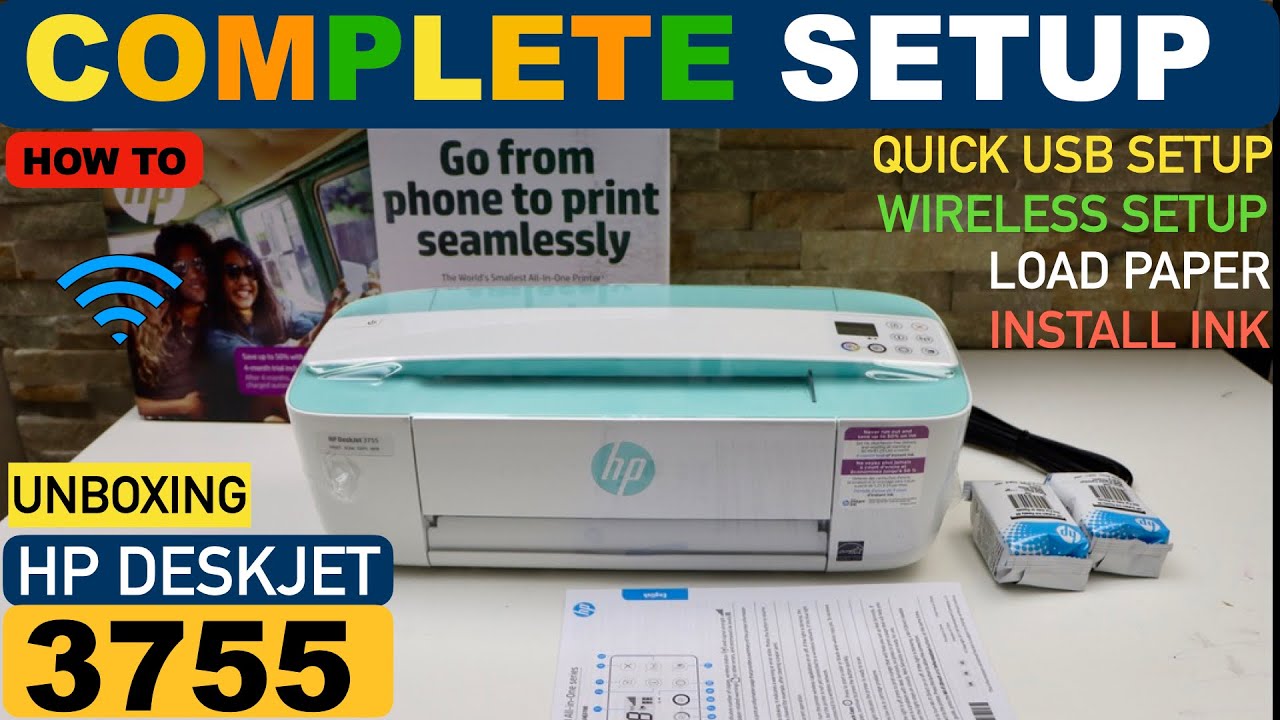 HP DeskJet 3755 Setup Unboxing Install Ink Load Paper Quick USB hp-deskjet-3755-setup-unboxing-install-ink-load-paper-quick-usb