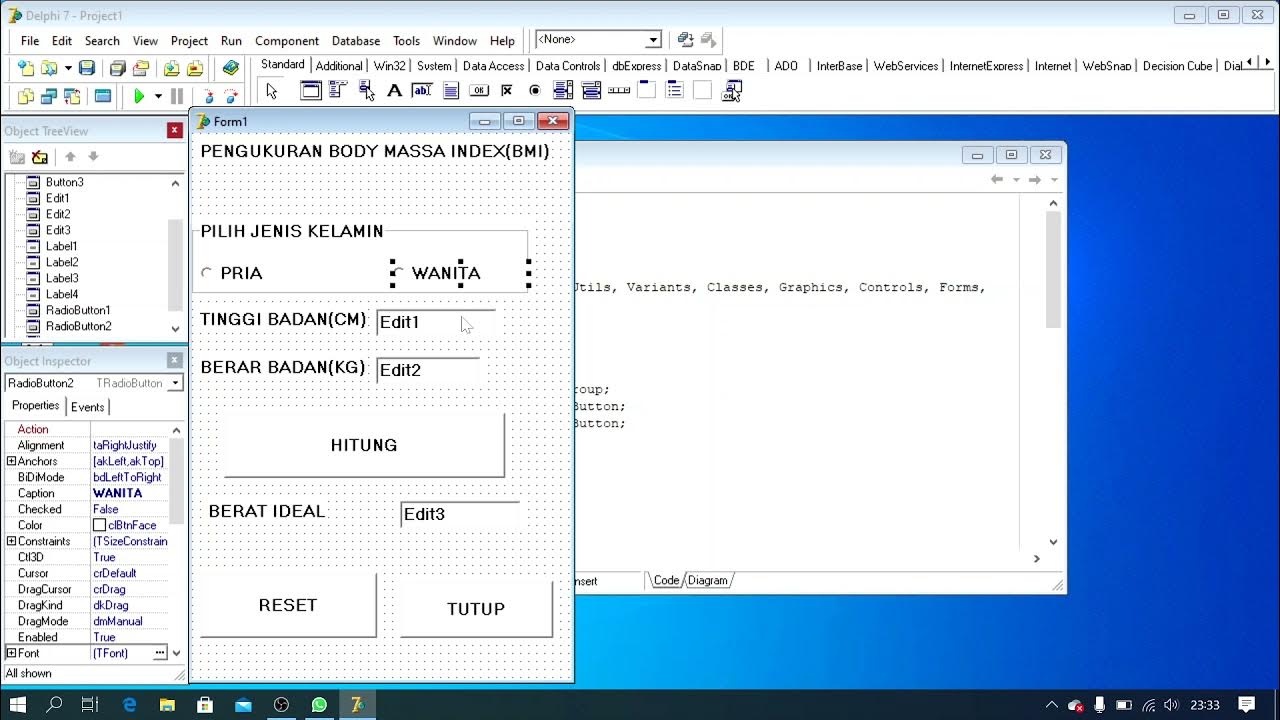 TUTORIAL PEMBUATAN PENGUKURAN BODY MASSA INDEX(BMI)DI APLIKASI DELPHI 7 - YouTube