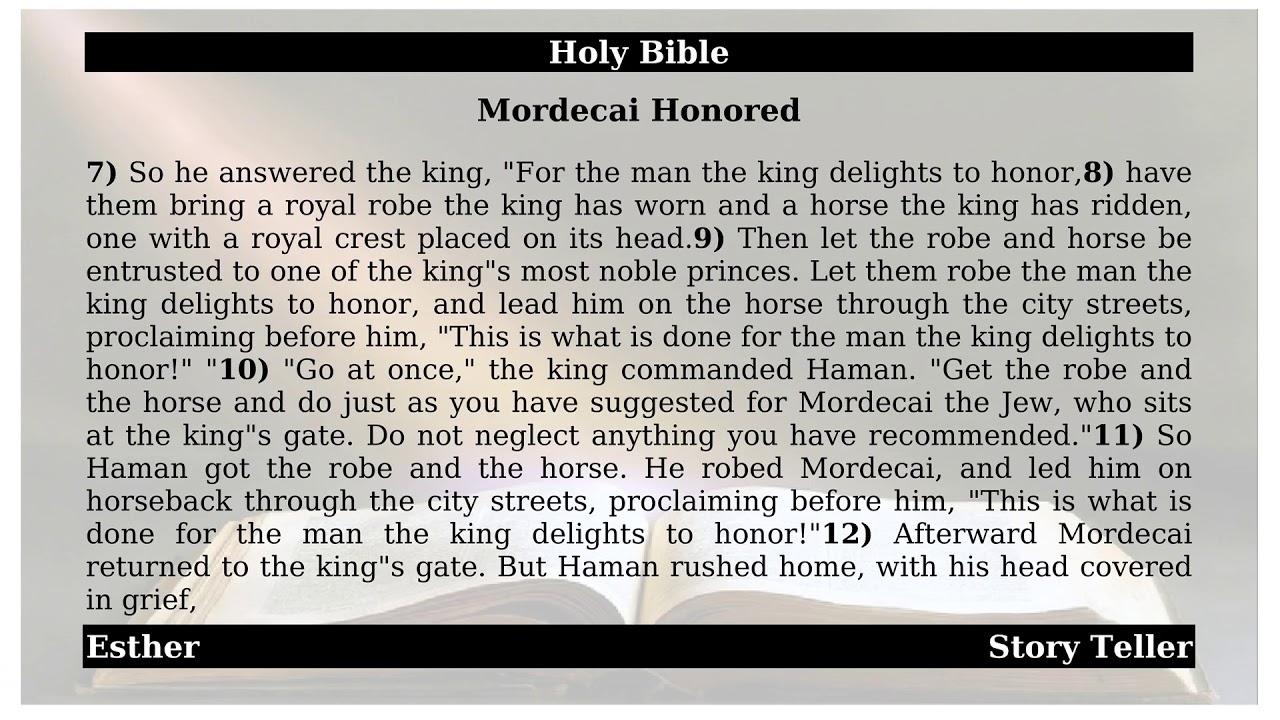 Esther - Chapter 6 - Mordecai Honored | The Holy Bible - YouTube
