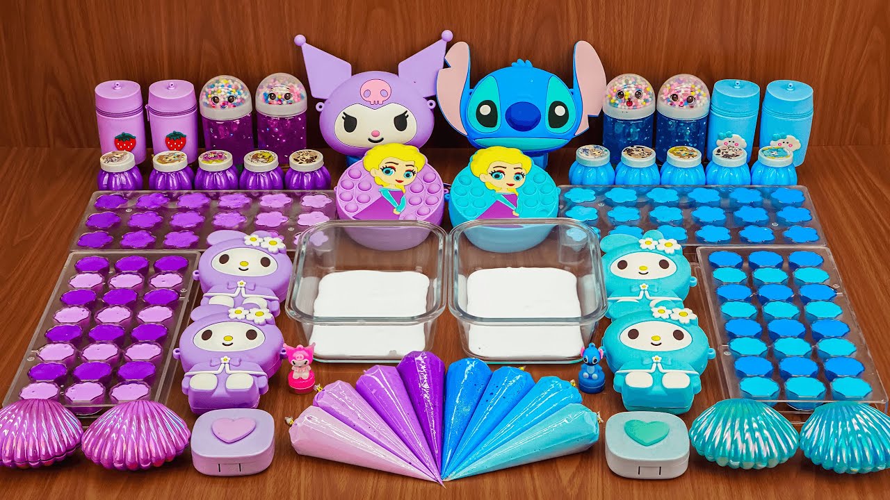 Blue Stitch and Purple Sanrio Kuromi 💜💙 Mixing random into Glossy Slime ...