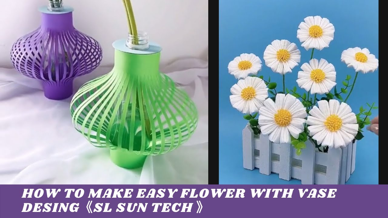 how to make easy flower with vase desing - YouTube