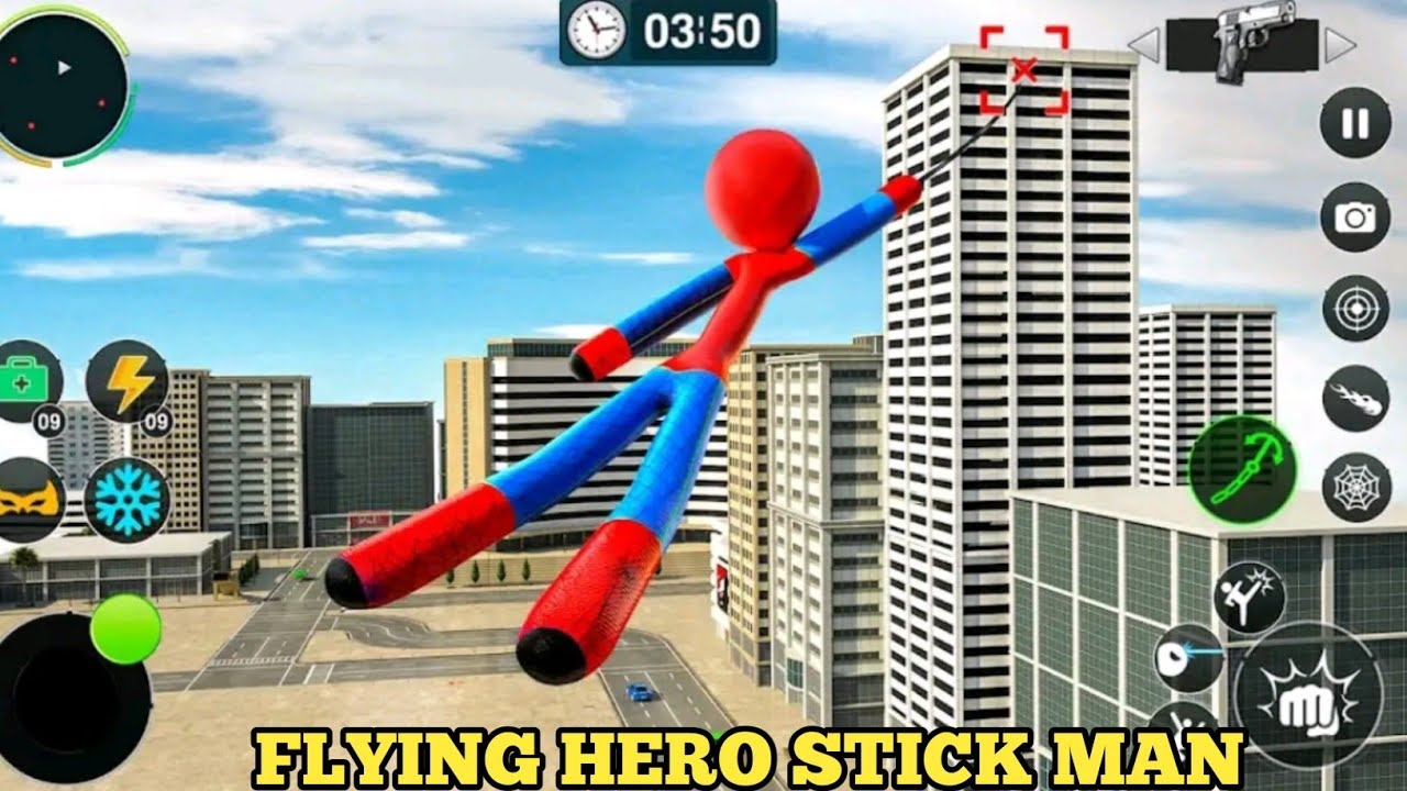 SPIDER STICK MAN FLYING WITH BUILDING IN CITY - YouTube