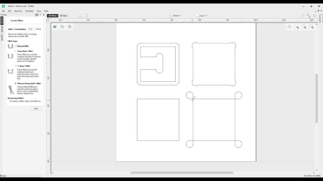 How To Create Fillets In Vectric Software Editing Objects V12 Tutorials Youtube