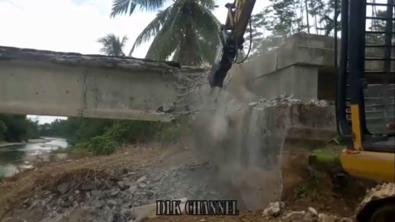 How to Demolition Bridge Using Excavator Breaker - YouTube