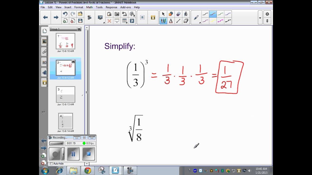 Saxon Pre-Algebra Lesson 71 Powers of Fractions and Roots of Fractions ...