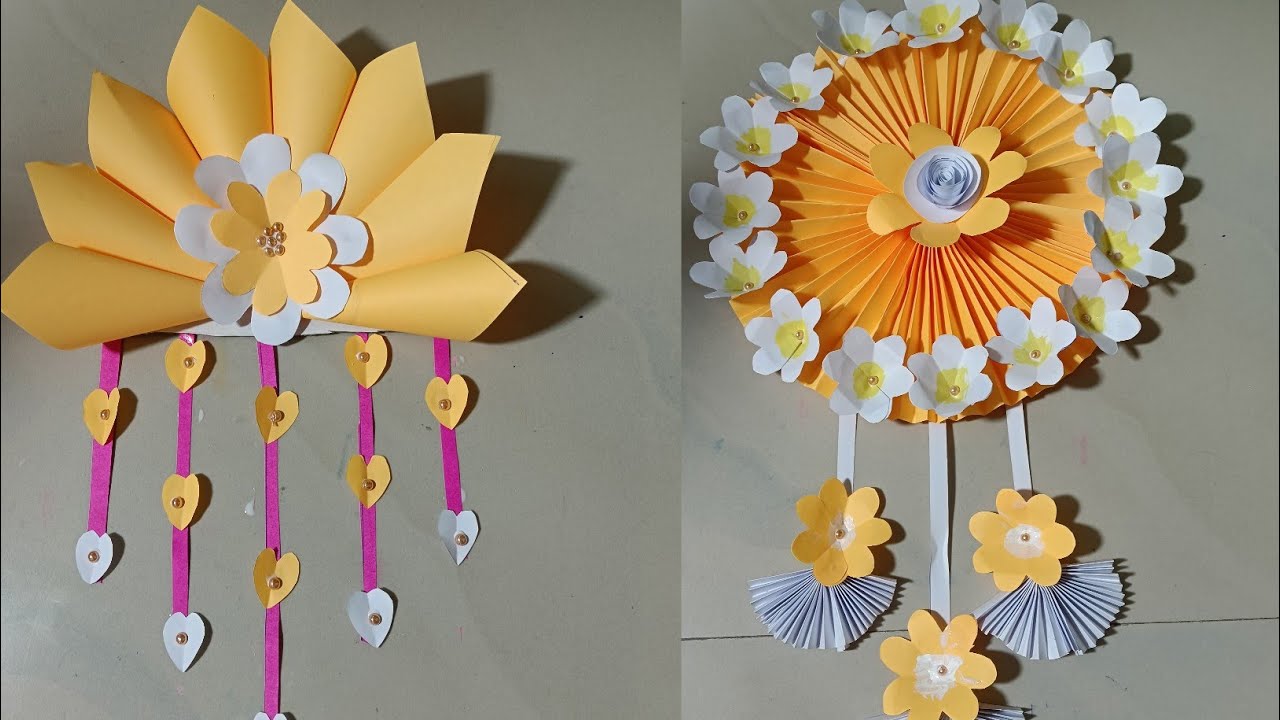 2 beautiful wall hanging,kagaj ka phool kaise banate, how to make paper ...