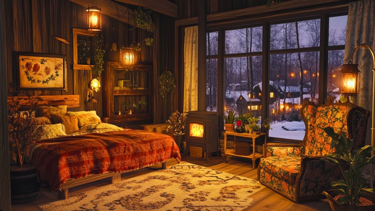 Howling Cold Wind & Burning Fireplace for Relaxing Sleep in a Warm ...