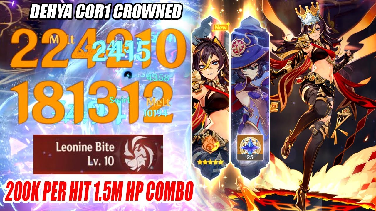 Dehya C0R1 Crowned 200k DMG Per hit 1.5M HP Combo Showcase - New Next ...