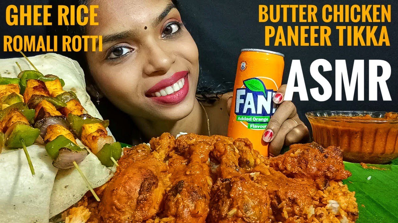 ♨️ASMR♨️BUTTER CHICKEN 🍗|GHEE RICE 🍚| PANEER TIKKA ️ ROMALI ROTTI 🔥 ...