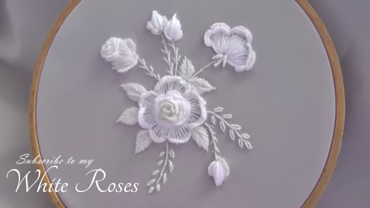 3D White Roses Cast on Stitch - White Embroidery - YouTube