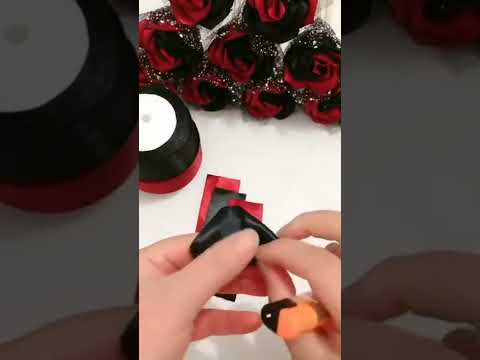 Beautiful black and red velvet roses using ribbon creativity #shorts #ribbonart #decoration #roses 🎀