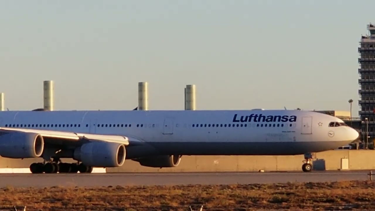 LUFTHANSA AIRLINES AIRBUS A 340-642 TAKE Off FROM LAX TO MUNICH, D-AIHU ...