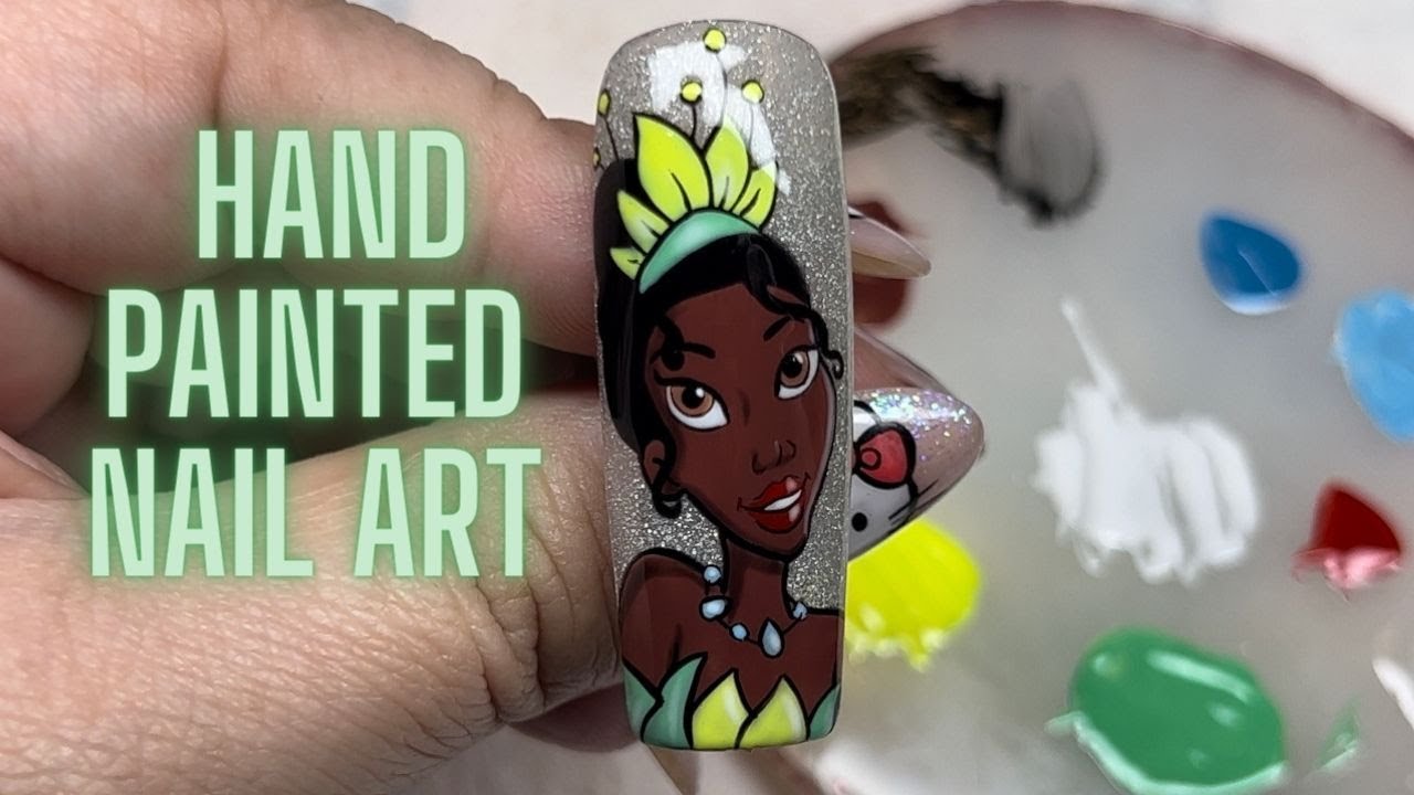 Hand Painted Nail Art: Princess Tiana - YouTube