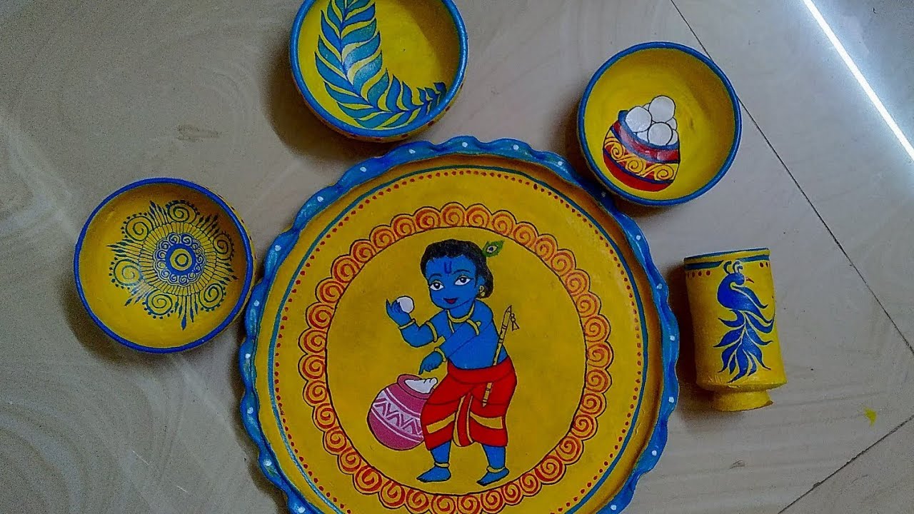 Clay plate painting#matir thala glass painting#how to design clay plate ...