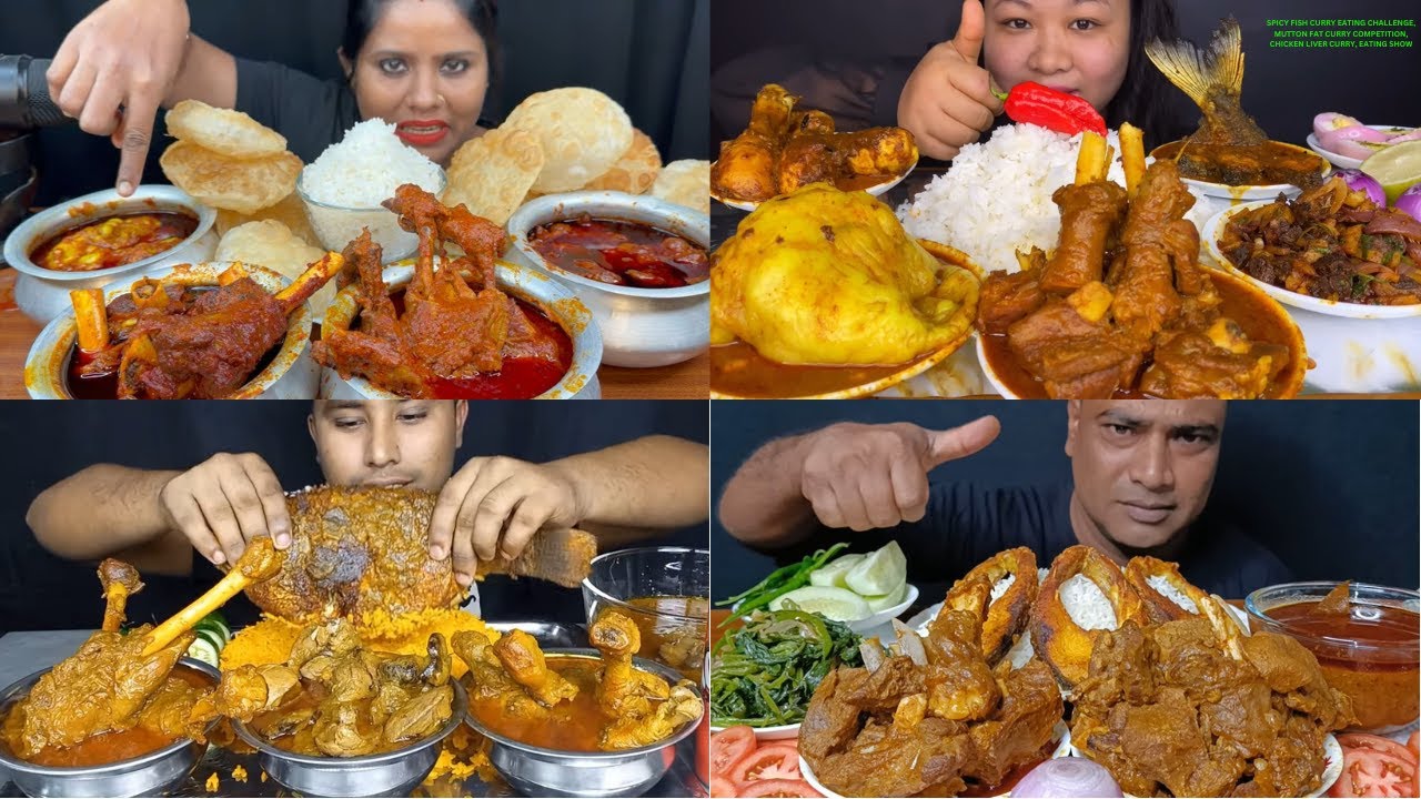 SPICY FISH CURRY EATING CHALLENGE, MUTTON FAT CURRY COMPETITION ...