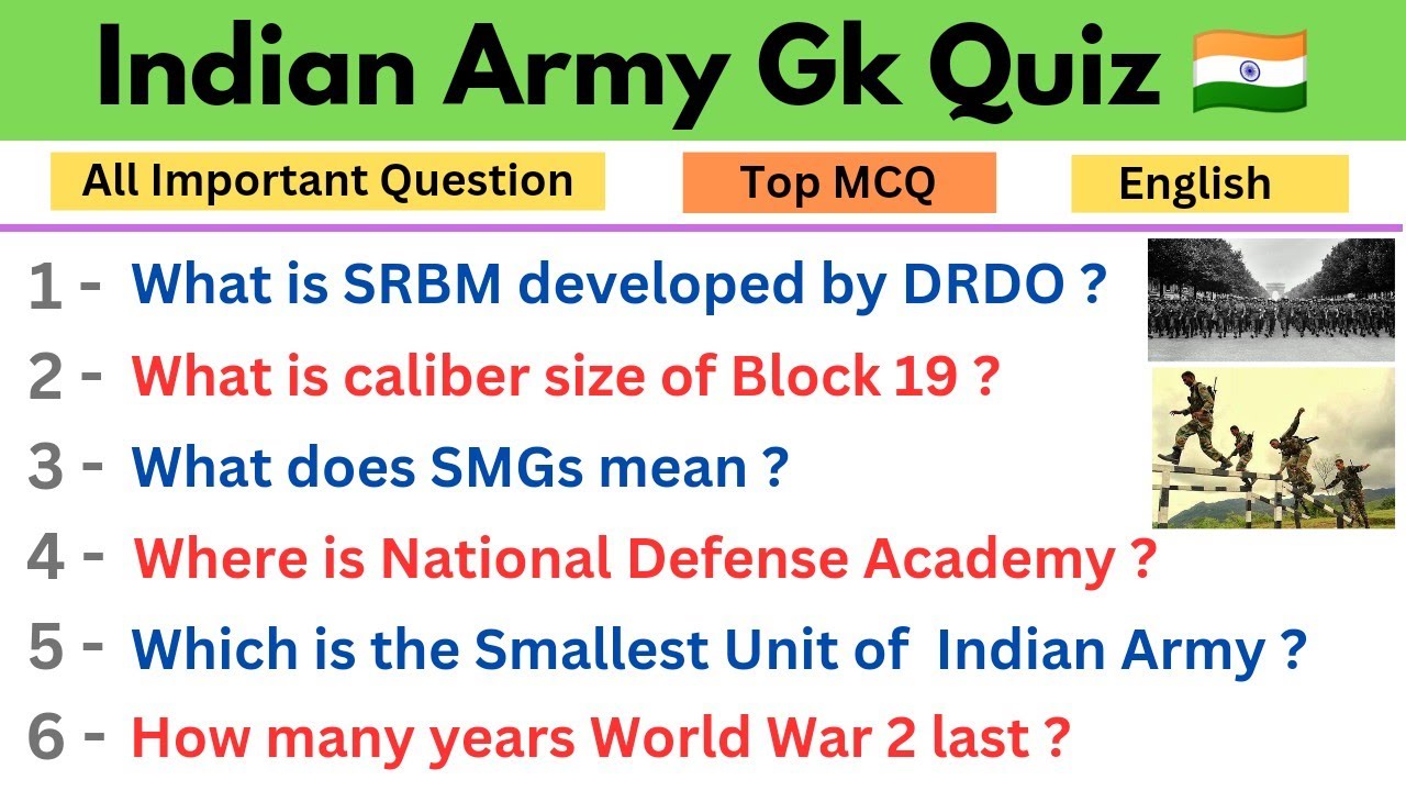 Indian Army Gk Quiz in English 🇮🇳 Part-3 // Indian army Gk question and ...