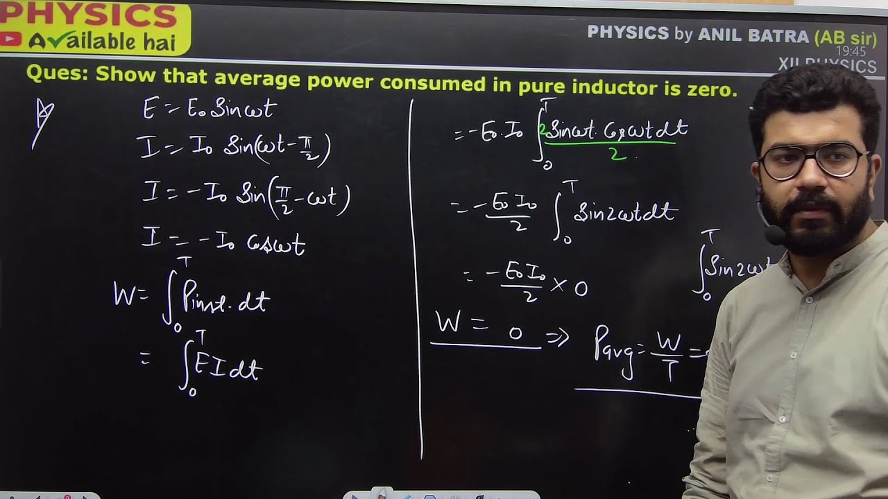 Show that average power consumed in pure inductor is zero. - YouTube