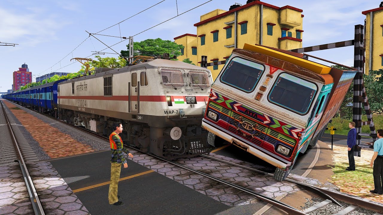 Heavy Truck on track vs Train | Stops the Train at Railroad Crossing ...