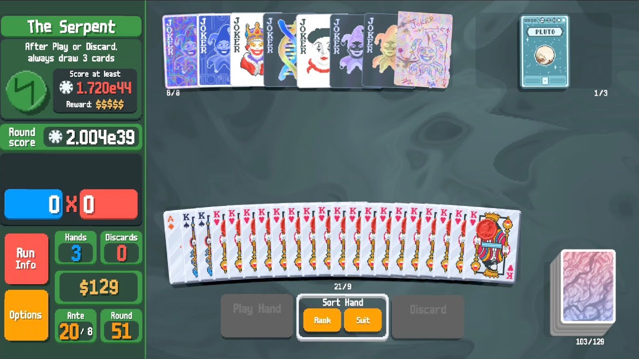 Balatro e60 run, Baron + Blueprint + Mime + DNA + Brainstorm ...