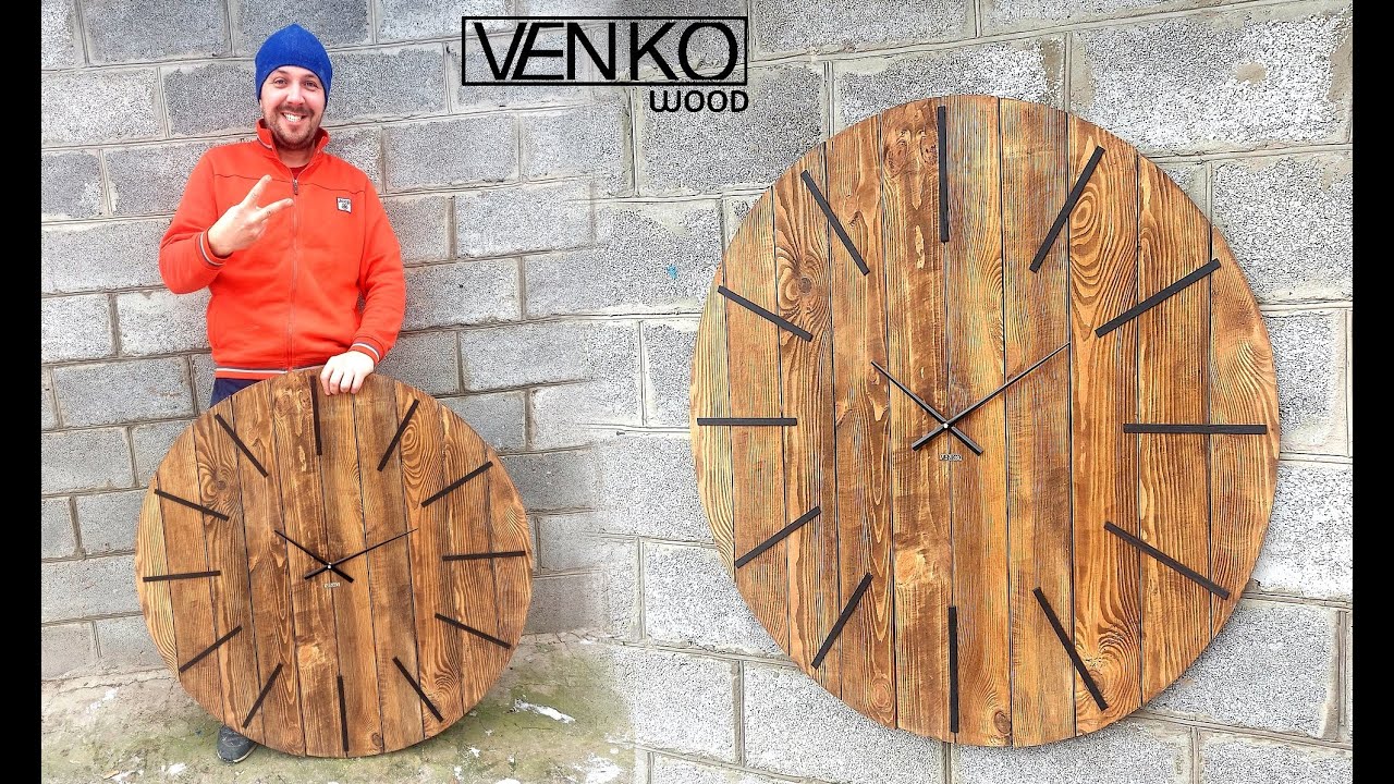 Large wooden clock 1 meter in diameter - YouTube