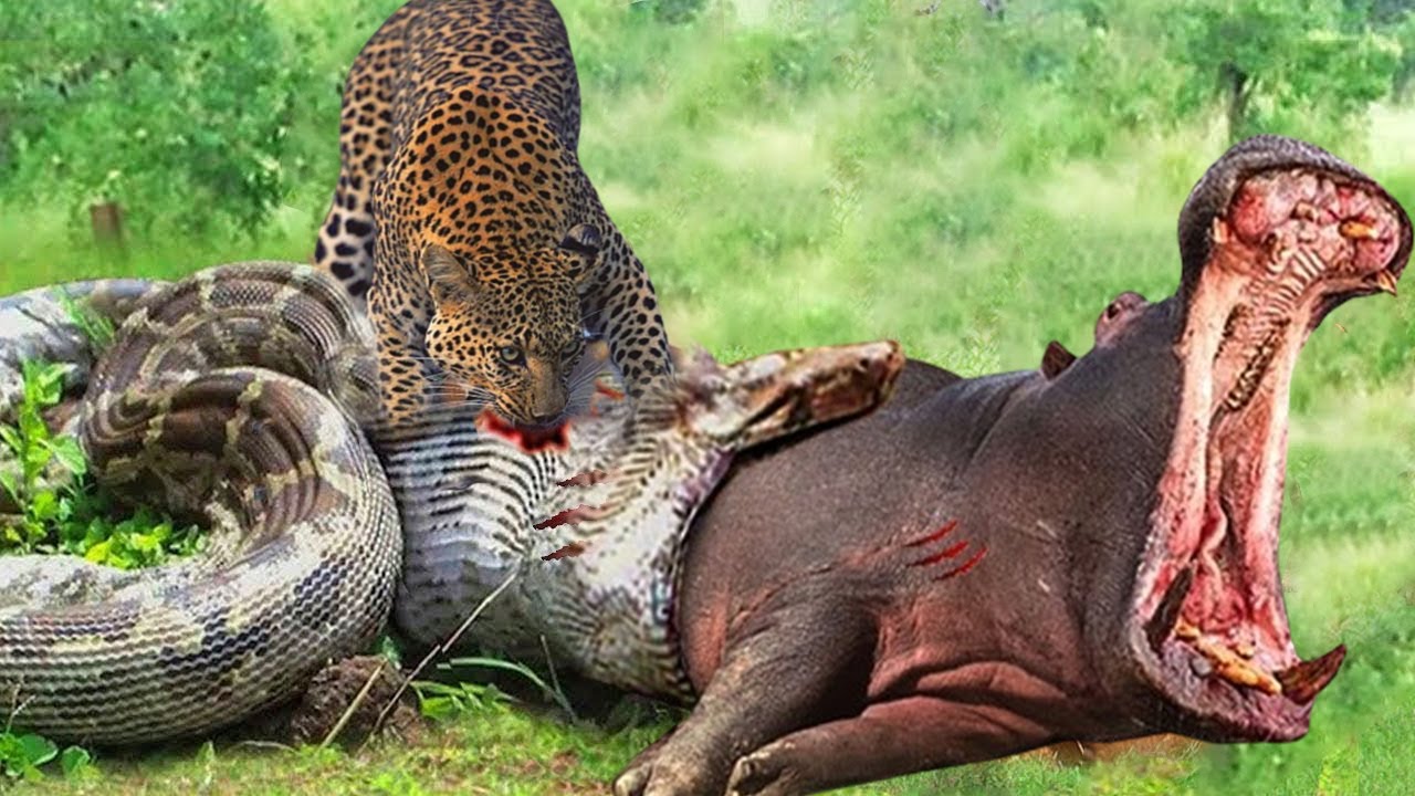 It's So Terrible When A Python Mouth Can Swallow The Giant Hippo - The Leopard Is The ...