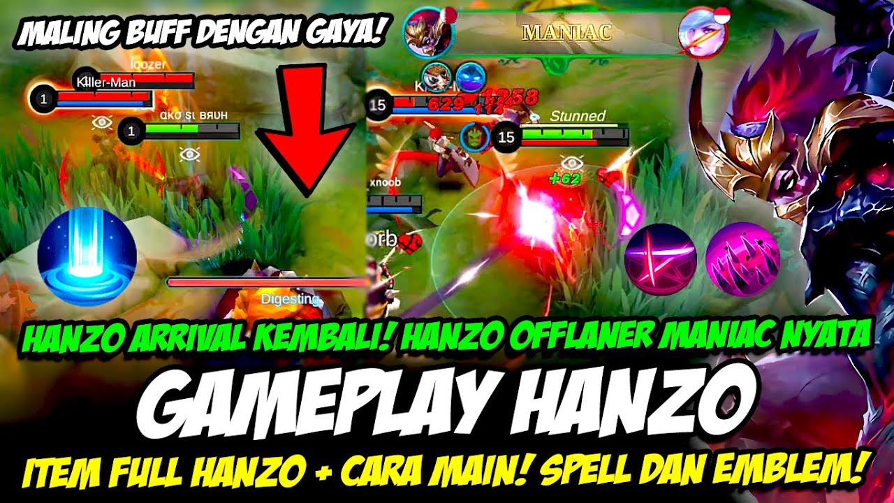 HANZO ARRIVAL + MALING BUFF CARA MAIN HANZO + ITEM DAN BUILD HANZO TERBARU TUTORIAL & GAMEPLAY ...