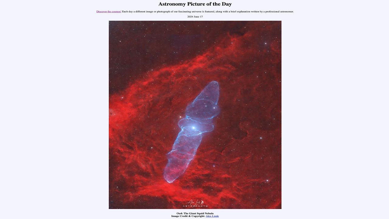 Astronomy Picture of the Day - June 17 - Ou4: The Giant Squid Nebula - YouTube