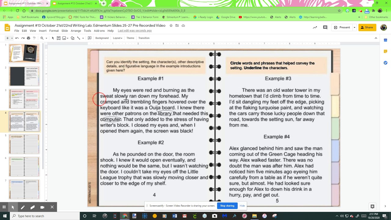 Assignment #13 October 21st/22nd Writing Lab: Edmentum Slides 25-27 Pre ...