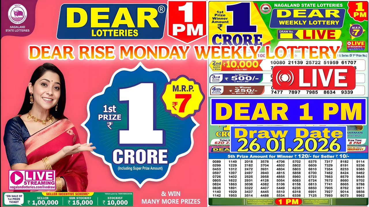 DEAR RISE MONDAY WEEKLY LOTTERY DRAW DATE 26.01.2026 | 1 PM ONWARDS ...