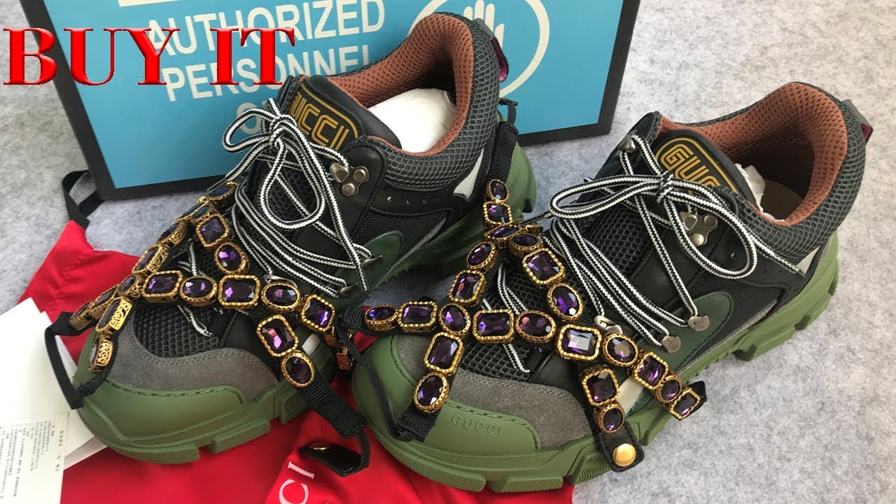 Gucci FlashTrek SEGA sneakers crystal straps review - YouTube