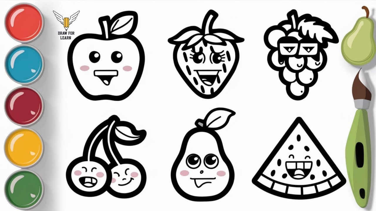 How to Draw mix fruit drawing, Painting and Coloring for Kids ...