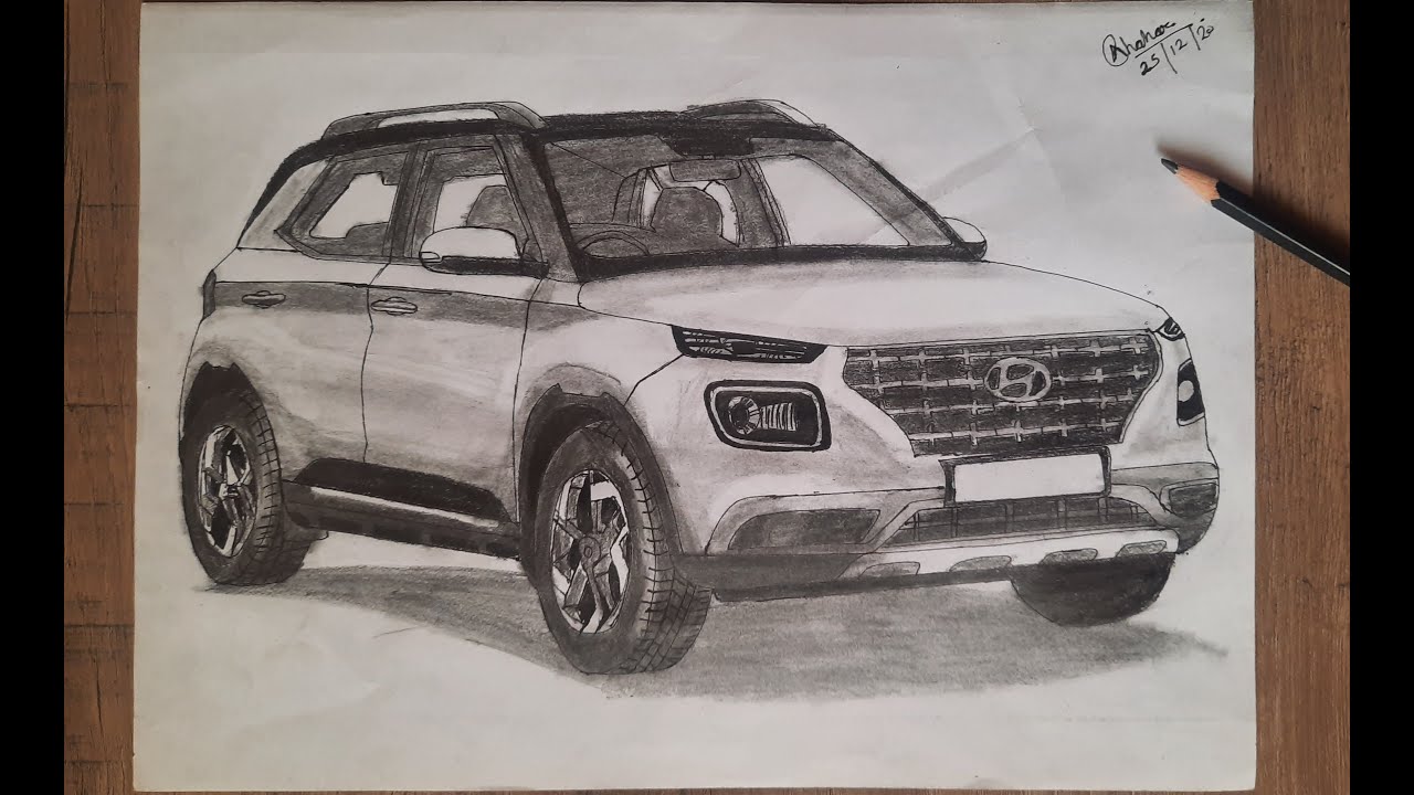 Hyundai Venue Pencil Sketch🔥🚗 - YouTube