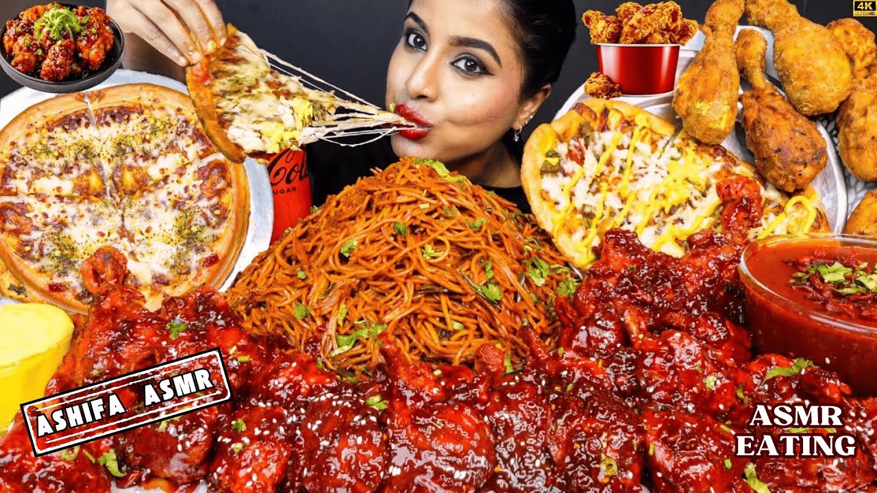 ASMR Eating Spicy Indian Food Chicken Hakka Noodles,Margherita Pizza ...
