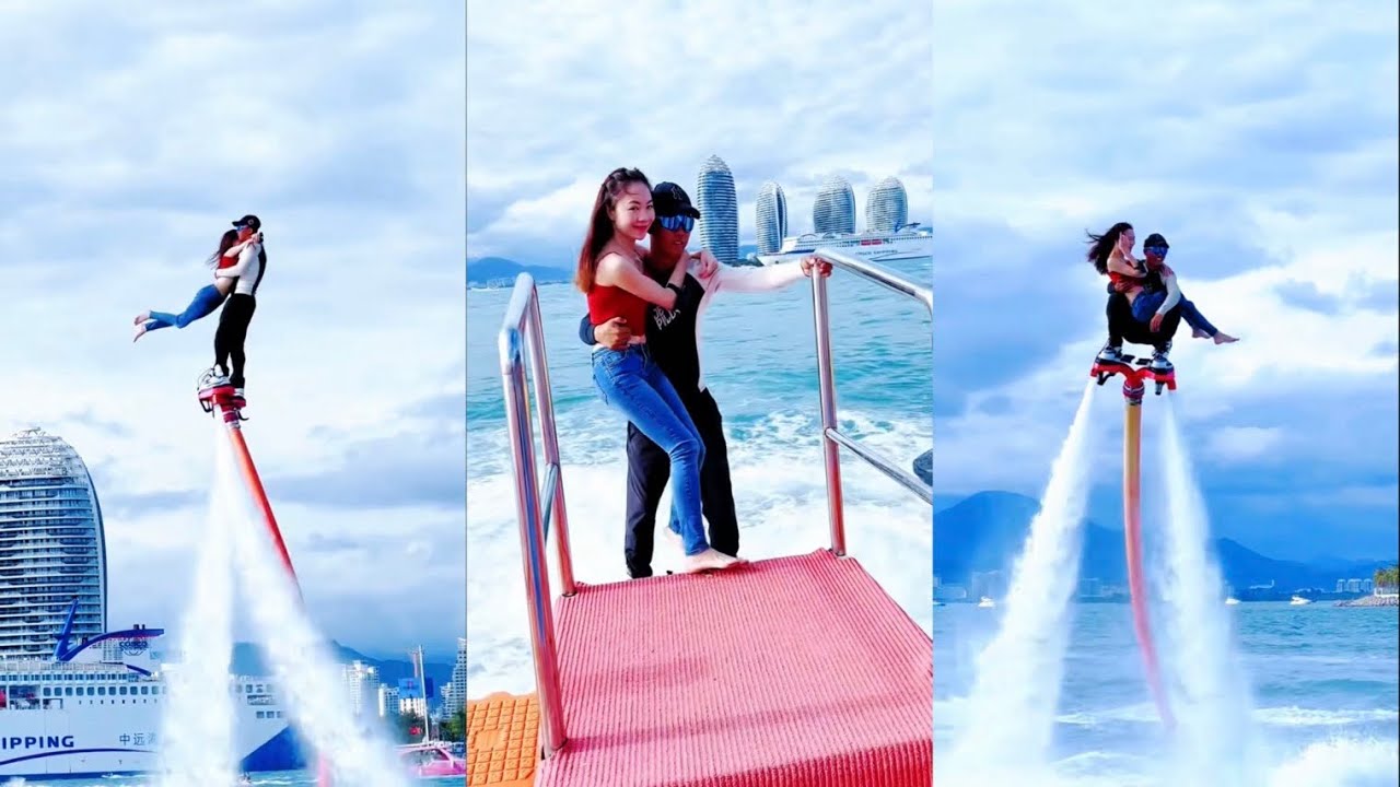 Flyboard ride is so fun😝💦They enjoying fly on water#amusementpark # ...