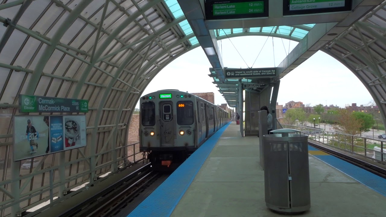 CTA L: Harlem bound 5000 Series Green Line Train entering Cermak ...