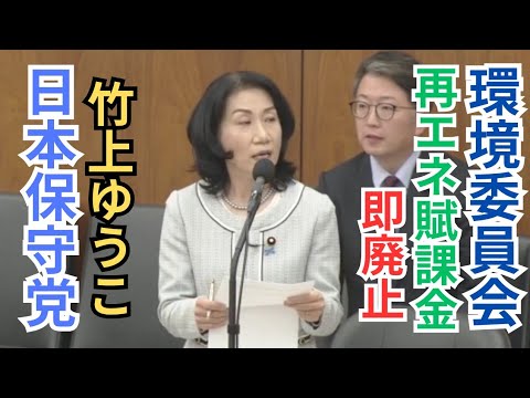 #日本保守党 竹上ゆうこ 再エネ賦課金の国民負担は〇〇兆円!?驚くべき試算に驚愕 衆議院環境委員会 2025年4月25日 国会質疑 フル字幕　 竹上裕子