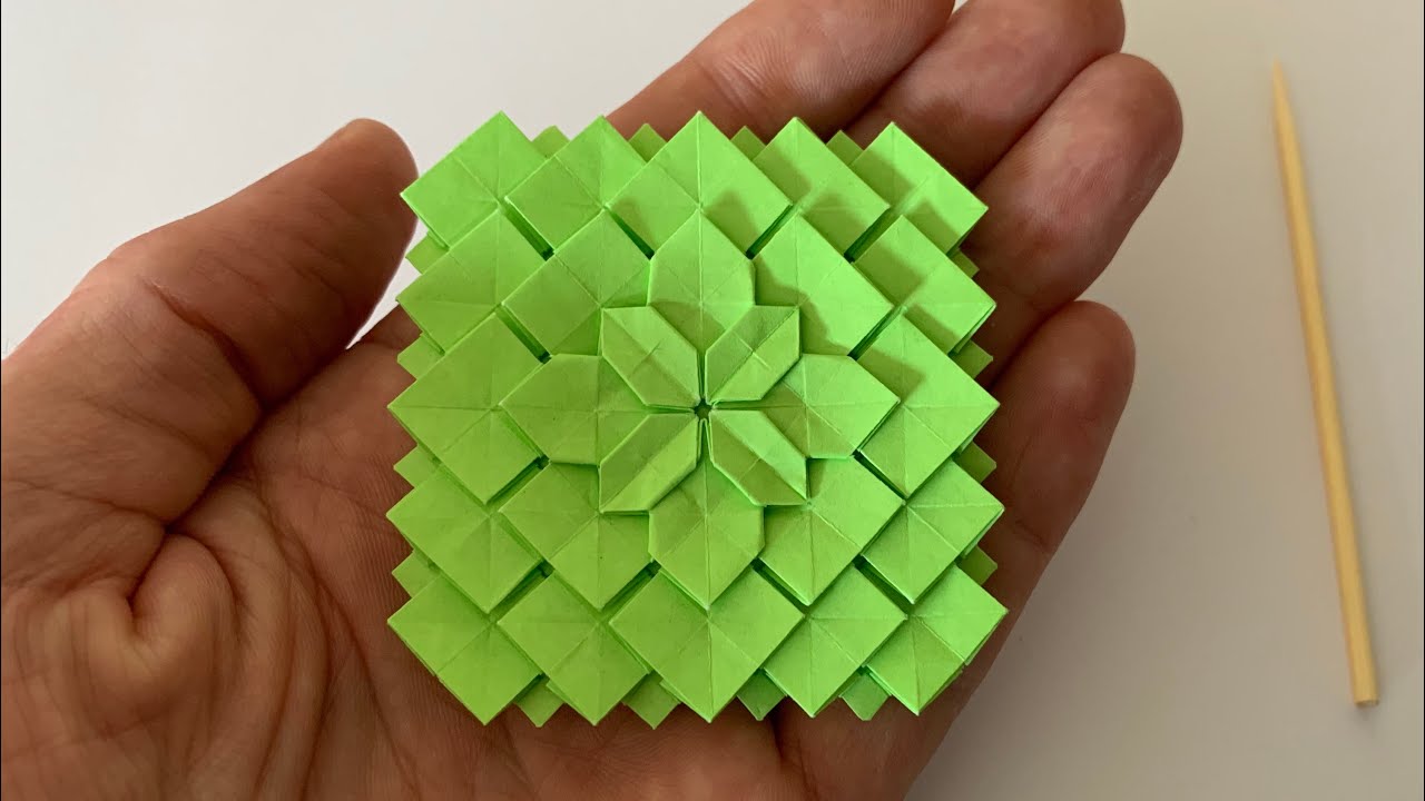Origami tutorial: Hydrangea on a diagonal clover tessellation - YouTube