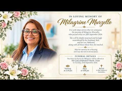 Funeral Service of Milagrine Murzello | 22nd September 2026, 3:30pm IST onwards