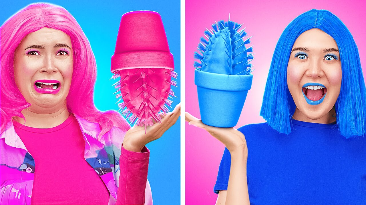 PINK vs. BLUE CHALLENGE || Good vs. Bad Food Hacks! Eating One Color ...