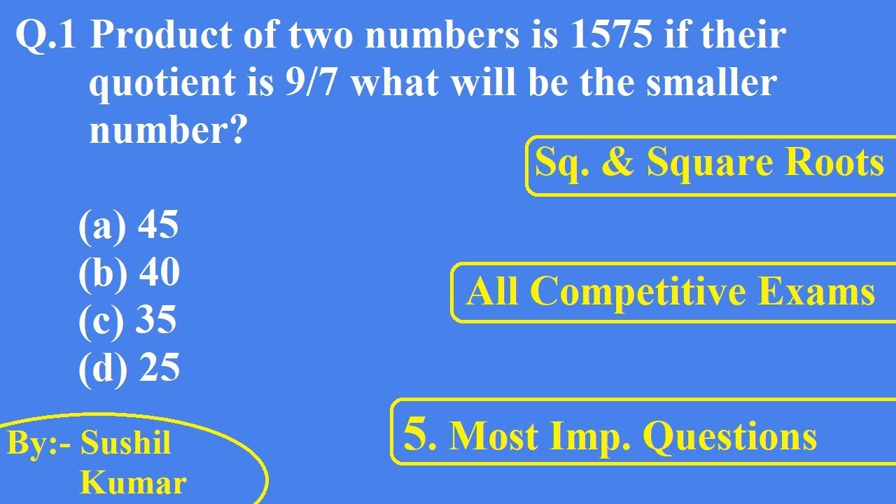 Applications of Squares and Square Roots, Competitive Exams Most ...